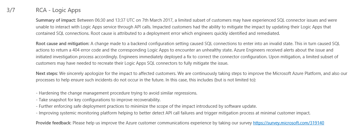 Use the Azure Status page to check that all your services are running ...